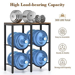 VINAEMO 5 Gallon Water Jug Holder, 3-tier Water Jug Stand with Extended Wood Tabletop Shelf, 4 Slots 5 Gal Water Bottle Holder Storage Rack with Water Dispenser Stand for Home,Office,Garage Organizer