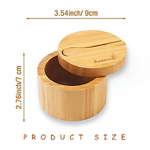 Bambuood Premium Bamboo Salt Cellar with Swivel Magnetic Lid - 100% Handmade, Elegant Salt & Spices Storage Box and Multi-Use Container with Mini Spoon.