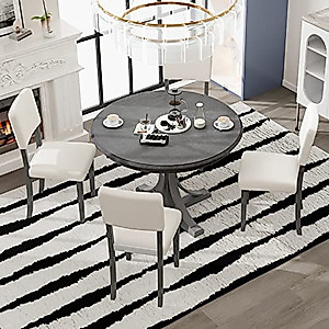 WOZNLA 5-Piece Round Kitchen Dining Table Set - Curved Trestle Style Legs, 4 Upholstered Chairs Included