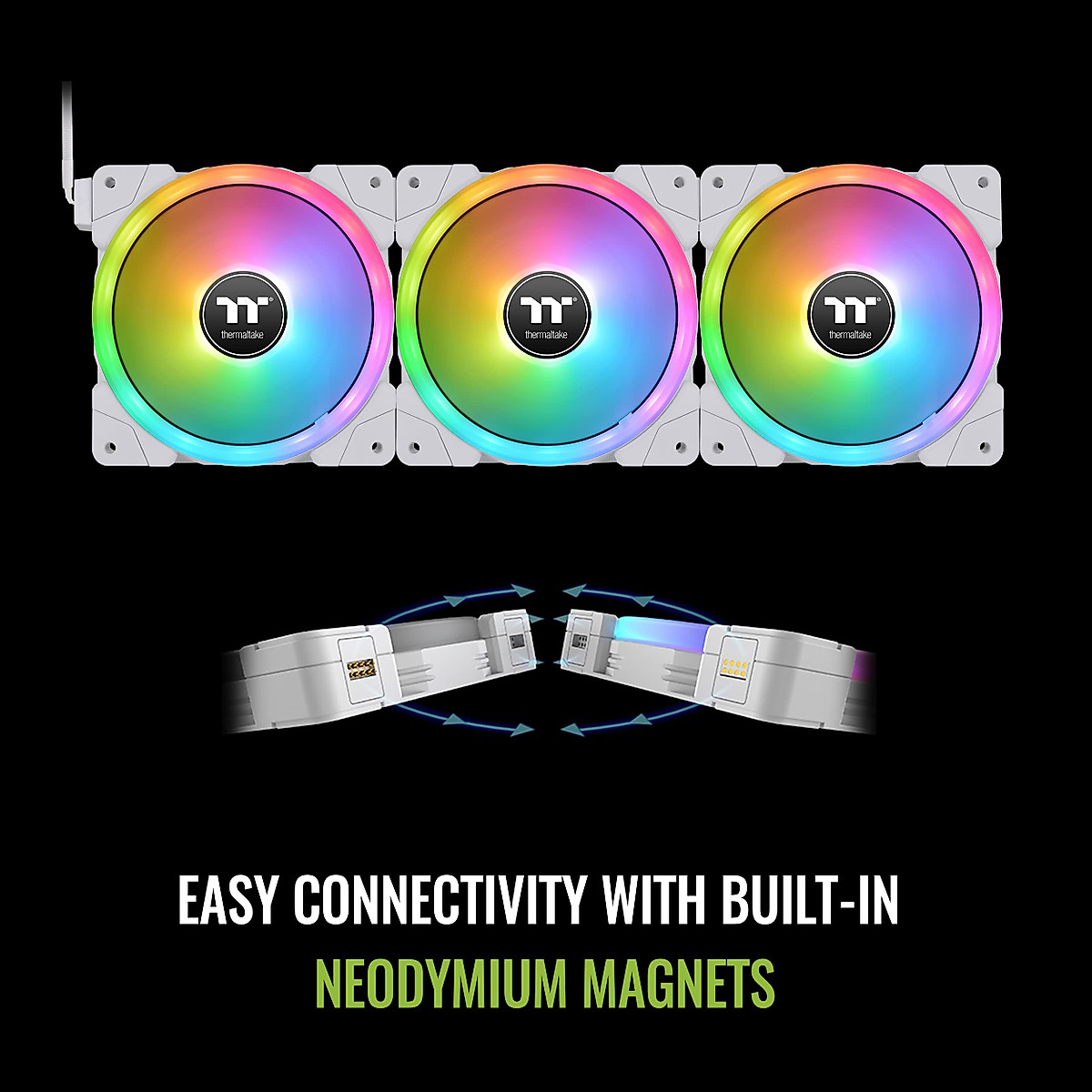 Thermaltake SWAFAN EX 12 RGB PC Cooling Fan White, 500-2000 RPM, Magnetic Connection, Reversable Blades, Controller Included, CL-F161-PL12SW-A, Desktop, 120mm, 3 Pack