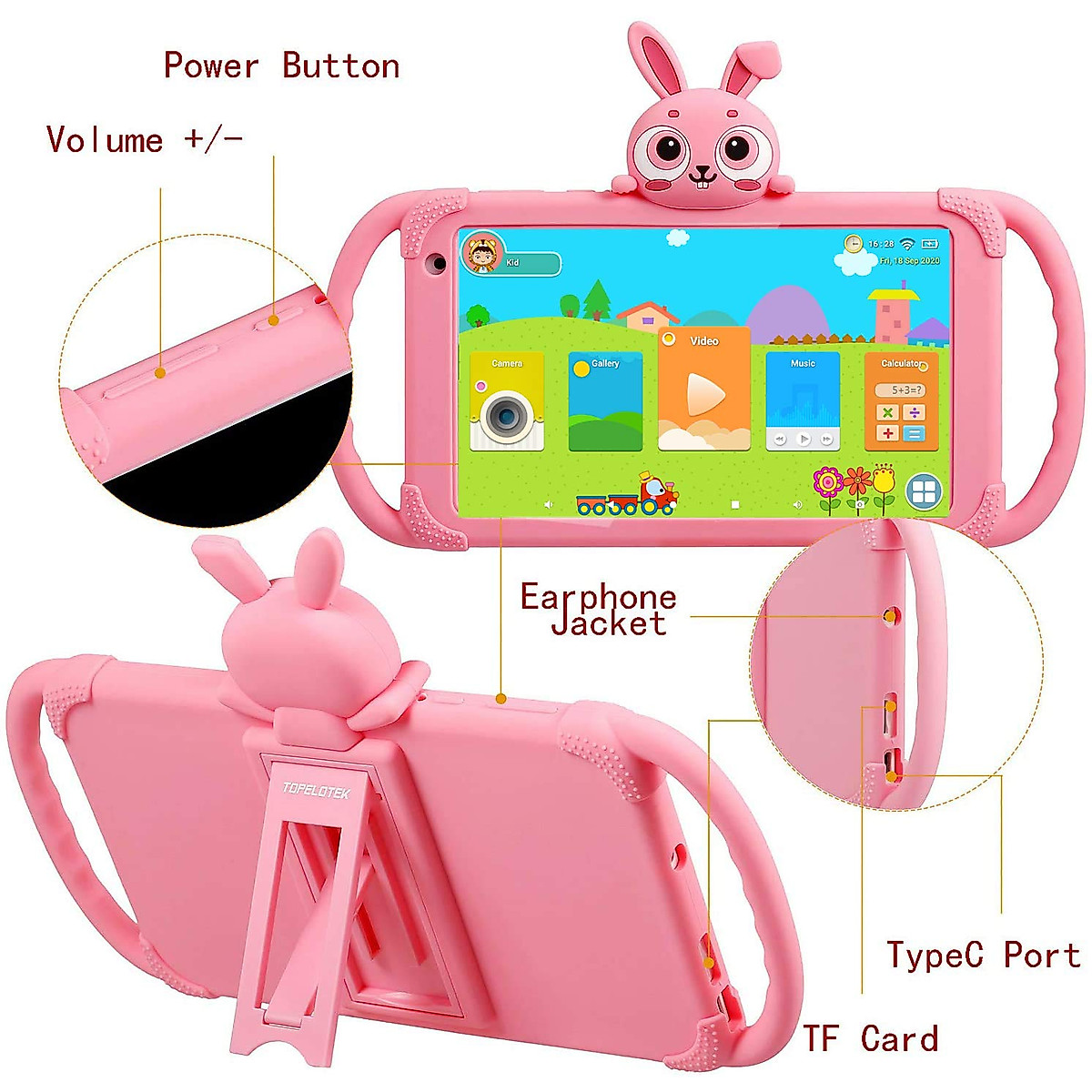 TOPELOTEK Kids Tablet 7 inch Toddler Tablet Android Tablet for Kids 32GB Parent Control with Pre-Installed Educational APP WiFi Kids Edition Learning Tablet Kid-Proof Case (Pink)