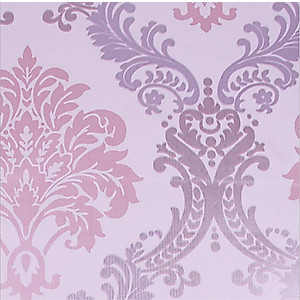 Teemall 17.7x118 Inch Self Adhesive Purple Damask Removable Shelf Liner Cabinet Sticker