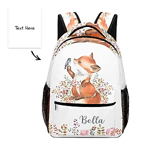 Cute Fox Little Bird Custom Kids Backpack 16.5 Inch for Boy Girl, Personalized Waterproof Child School Travel Bag with Name
