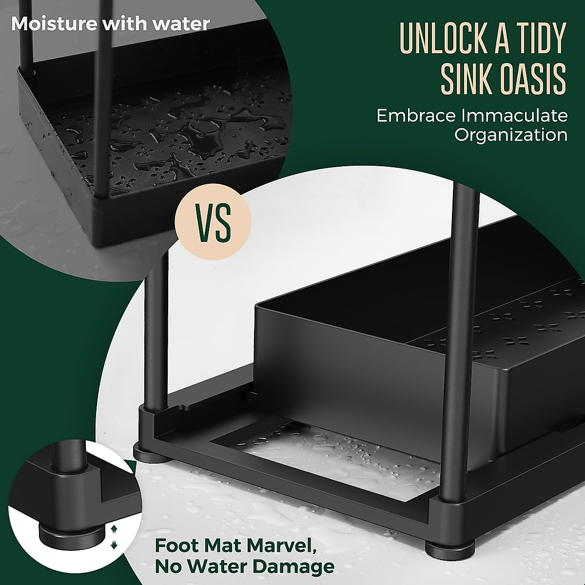 Glotoch Express 2PC Premium Under Sink Organizers and Storage, Pull Out Undersink Bathroom Organizer for Organization and Storage for Kitchen, Bathroom, Pantry, Black