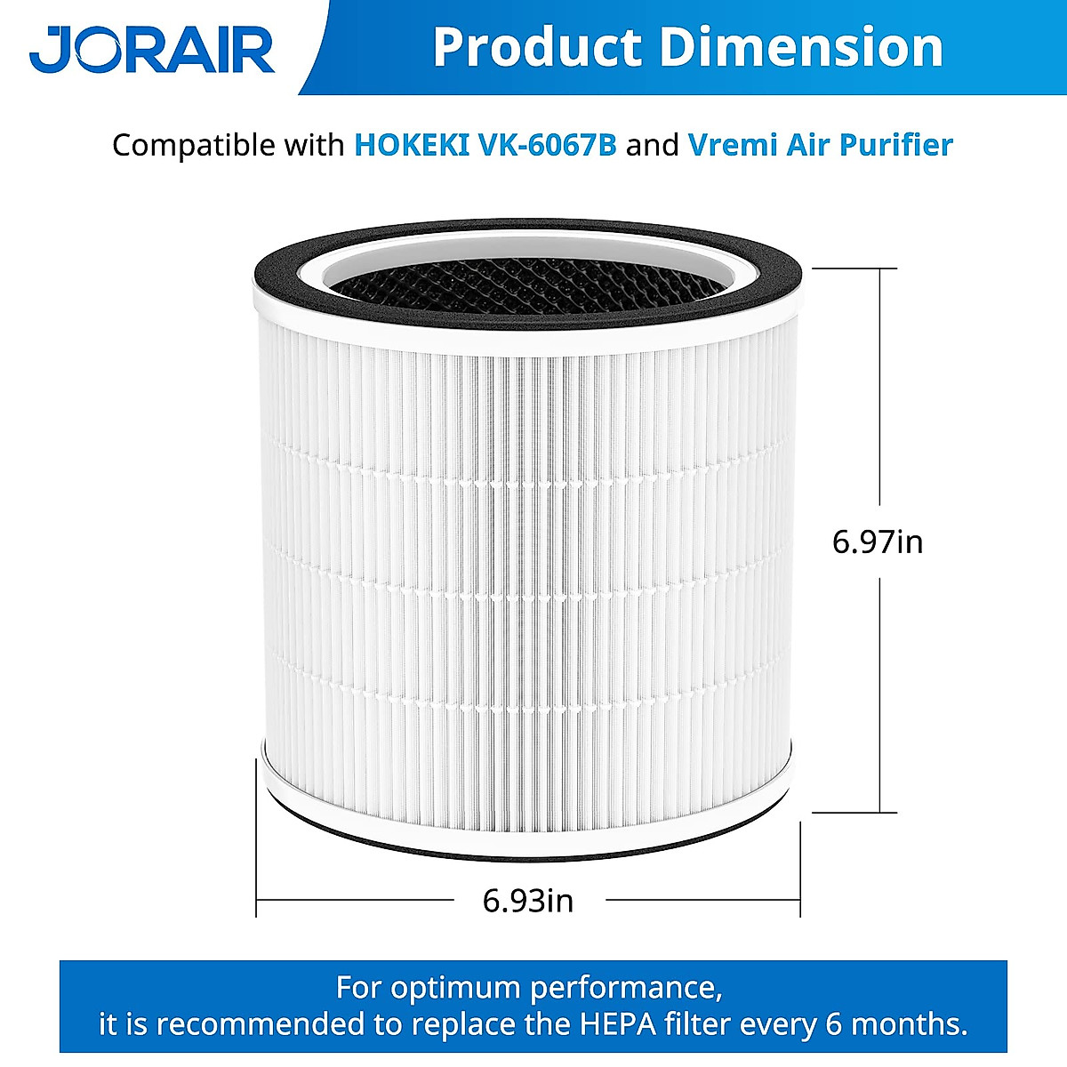 VK-6067B H13 True HEPA Replacement Filters Compatible with HOKEKI VK-6067B and Vremi Air Purifier, 3-in-1 Filtration System, 2 Pack