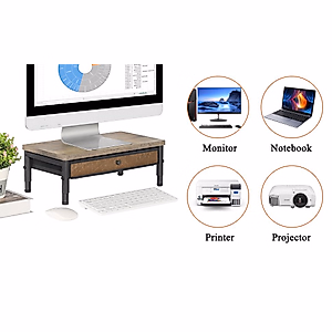 LUMAMU Wood Monitor Stand Riser with Drawer, 15.7x9.4 Inch Computer Monitor Stand for Desk, 3 Height Adjustable Desktop Stand with Storage for Computer Laptop PC iMac Printer