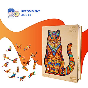 Cat Wooden Jigsaw Puzzles for Adults and Kids, Souhoney Fun Gift for Family and Friends, Unique Laser Cut Whimsy Pieces, Real Wood Animal Shaped Puzzle, Family Games Play Collection 173 PCS