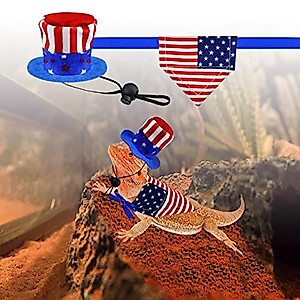 Vehomy 4Pcs Independence Day Bearded Dragon Costume 4th of July Bearded Dragon Hats Lizard Bandanas Lizard Uncle Sam Hat American Flag Hat Lizard Flag Bandana Scarf for Hamster Leopard Gecko