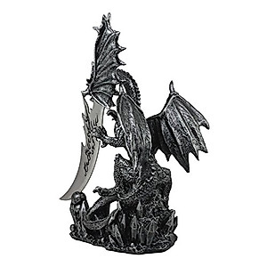 Ebros 13"Tall Large Dreamwork Fantasy Bahamut Elder Dragon Statue With Fire Dagger Blunt Knife As Letter Opener Or Decorative Dagger