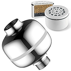 Advanced High Intensity Super Compact Universal Shower Filter with Replaceable 3 Stage Shower Filter Cartridge by Hotel Spa AquaCare. Use with Any Shower Head, Handshower Or 3-Way Shower Combo