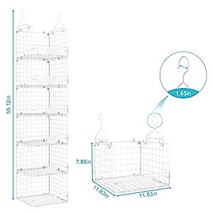 Jautokerdar 6 Tiers Hanging Closet Shelves Organizer with Name Plate S Hooks, Wall Mount&Cabinet Wire Storage Basket Bins, for Clothing Sweaters Shoes Handbags Clutches Accessories