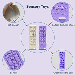2PCS Baby Soft Silicone Teething Toys, Baby Chew Teether with Texture, Early Educational TV Remote Control Style Toy to Learning Shape, Color and Sensory Development for 3 Months+ Toddlers