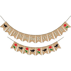 SWYOUN Burlap Run for The Roses Banner Kentucky Derby Party Garland Decoration Horse Racing Mantel Fireplace Supplies
