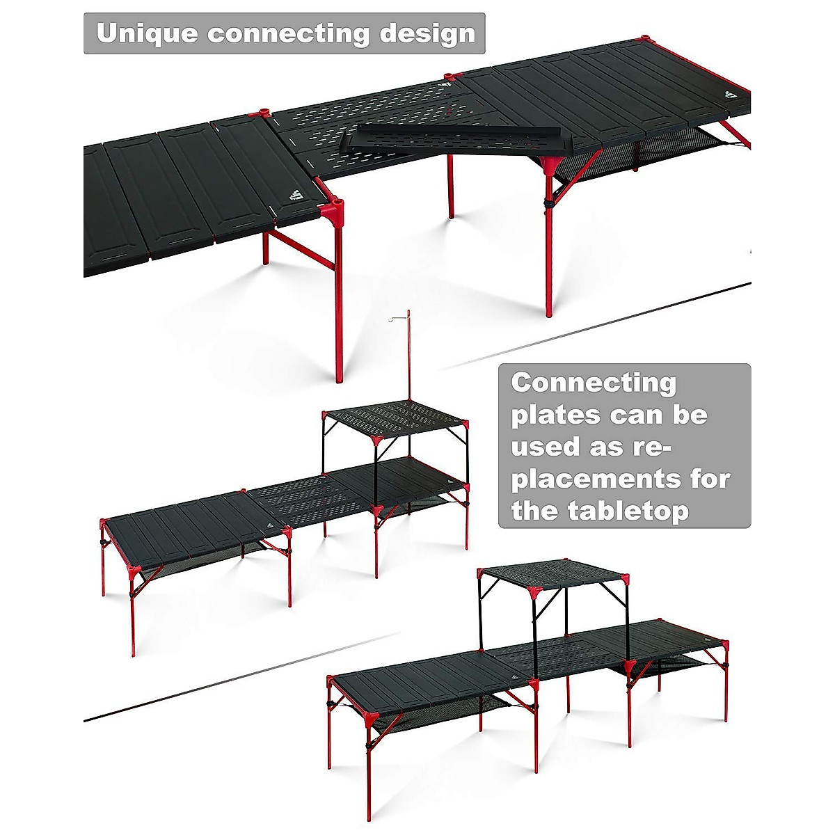 iClimb 2 Extendable Folding Table and 1 Pack Connecting Plates and 2 Lantern Hanger Bundle, Ultralight Compact for Many People Camping Backpacking Beach Concert BBQ Party