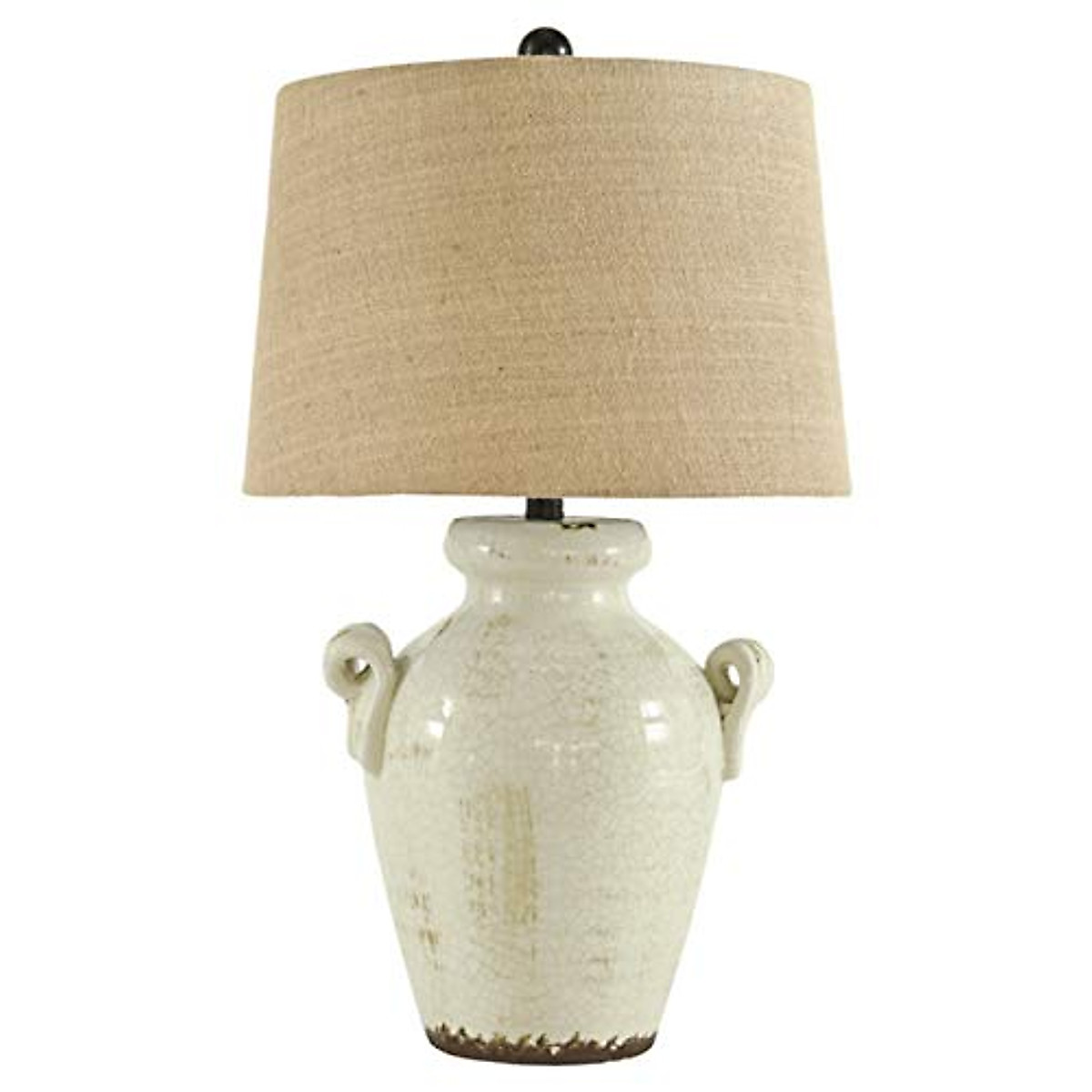 Signature Design by Ashley Emelda Farmhouse 27" Ceramic Table Lamp, Cream Glaze Crackle Finish