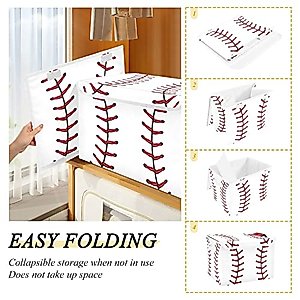 CaTaKu Baseball Lace Print Storage Bins with Lids and Handles, Fabric Large Storage Container Cube Basket with Lid Decorative Storage Boxes for Organizing Clothes