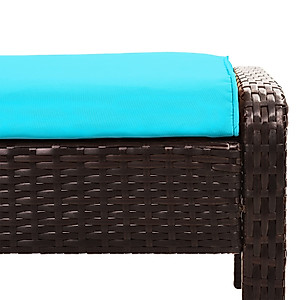 EMKK Furniture 6 pcs Outdoor Patio Sectional Couch PE Wicker Rattan Sofas Set Dining Table with Removable Cushions and Tempered Glass Tea for Backyard, Poolside, Deck, Brown, E-Blue