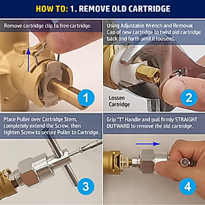 Replacement Cartridge for 1222 with Puller & Retainer Clip, Tub and Shower Repair Kit for One Handle Faucet, Bathtub Shower Valve Parts and Removal Tool, Brass and Plastics