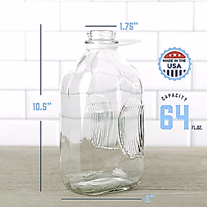 Kitchentoolz 64 Oz Glass Milk Bottle Jugs with Caps, Half Gallon Glass Milk Container for Refrigerator with Tamper Proof Lids and Pour Spouts- Pack of 2
