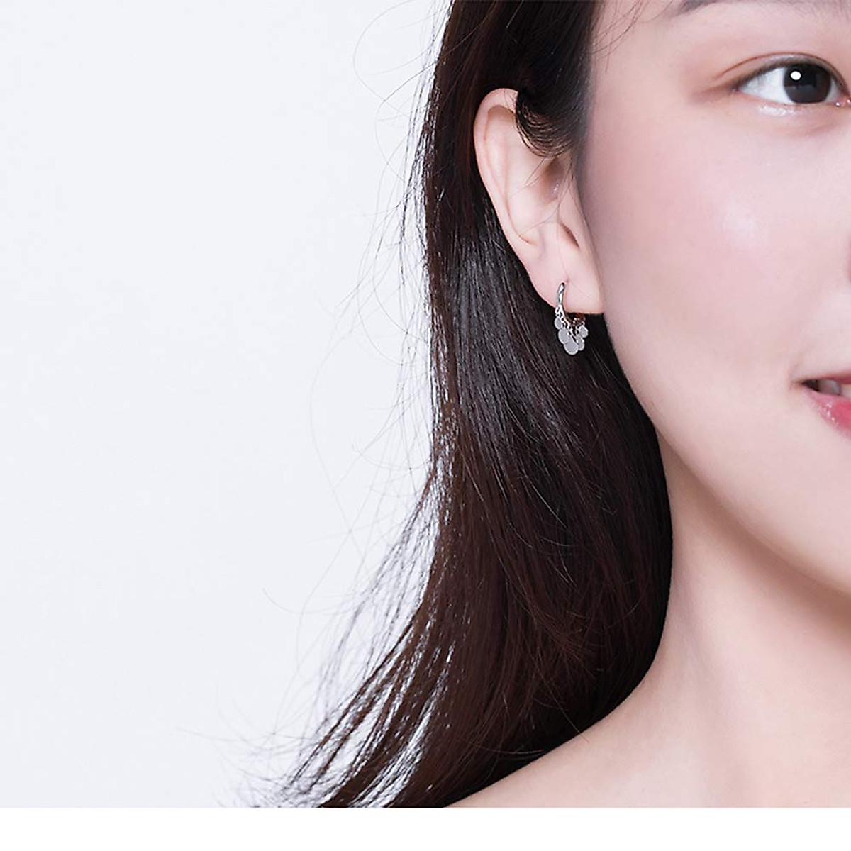 Small Huggie Hoop Earrings Sterling Silver CZ Crystal Tassel Star Circle Disc Dangling Cartilage Earrings Hoops Dainty Christmas Gifts for Women(Silver Circle)