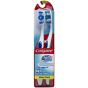 Colgate 360 Degree Adult Full Head, Medium Twin Toothbrush, 2-Count (Pack of 2)