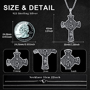 Jesus Cross Necklace for Men 925 Sterling Silver Crucifix Necklace Women with Chain Baptism Christian Jewelry Gifts