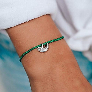 Pura Vida Silver Sloth Charity Wildlife Bracelet - 100% Waterproof, Adjustable Band - Coated Charm, Green