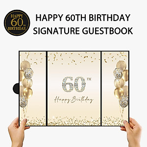 DARUNAXY Black Gold 60th Birthday Party Decorations, Happy 60th Birthday Alternative Signature Guest Book for Men Women Cheers to 60 Years Old Gifts 60 Birthday Signing Card Board Party Supplies