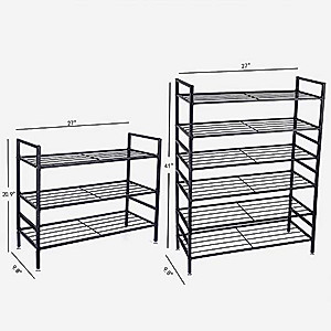 homtuzan Stackable Shoes Rack Storage Shelf- 3-tier or 6 tier Large Wire Grid Shoe Rack Organizer, Metal Space Saving Shoe Shelf, Expandable & Adjustable Shoe Shelf (Black, 3 tier)