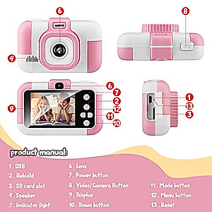 SUZIYO Kids Camera, Children Digital Selfie Video Camcorder 1080P Dual Lens 2.4 Inch HD, Birthday Christmas Electronic Gifts Toys for Age 3-9 Years Old Toddlers Girls & Boys (with 32G TF Card,Pink)