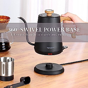 Nueve&Five Gooseneck Electric Kettle with Thermometer， Black Electric Kettle 1L with Auto Shut-Off，1000W Hot Water Kettle of Stainless Steel， Pour Over Kettle for Coffee & Tea