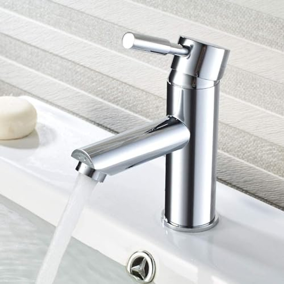 RXXR Single Faucet Handle Compatible with 40mm Tap Cartridge (Cartridge Stem 10 * 10mm) Faucet Replacement Handles Lever for Kitchen Basin Bathroom, Polished Chrome Finish
