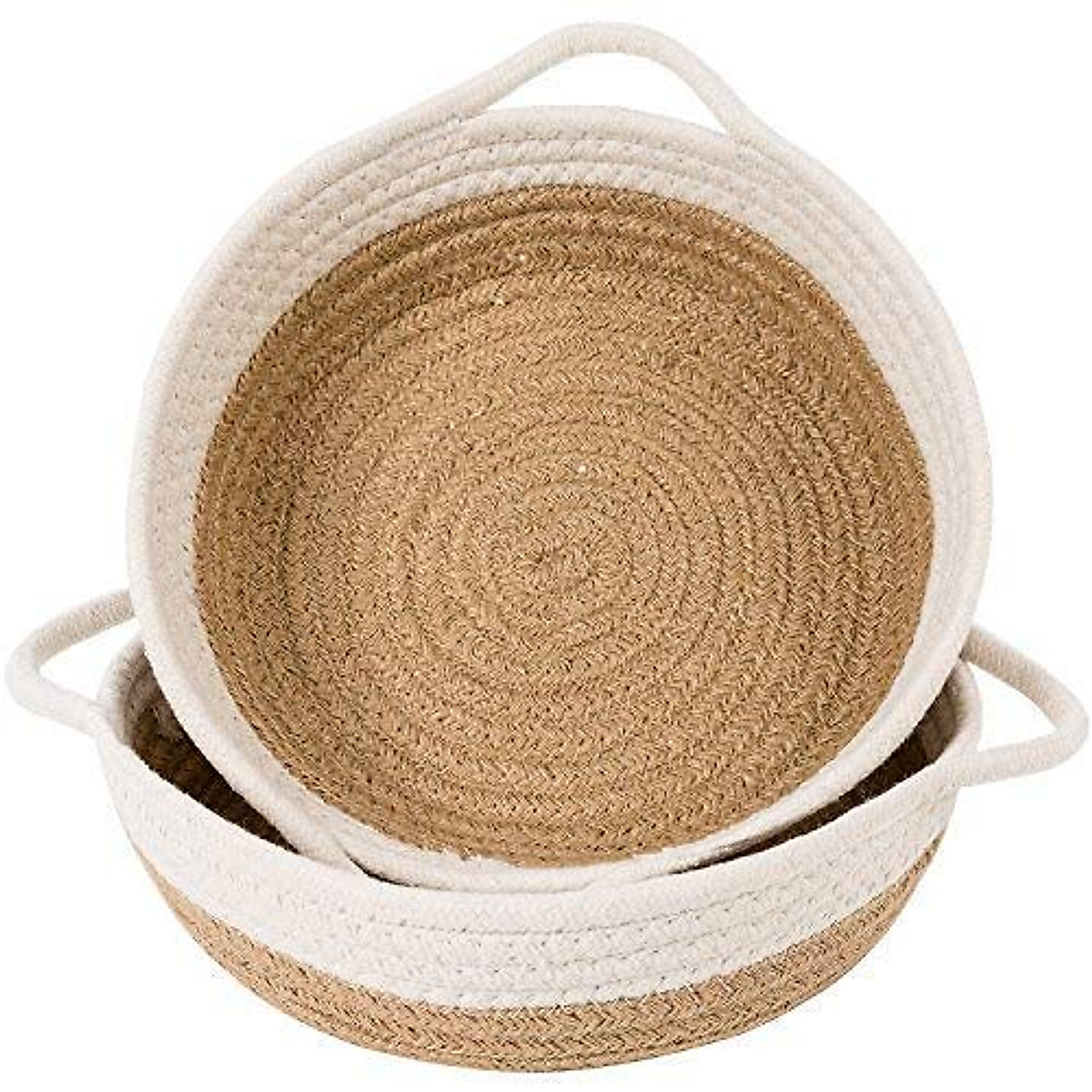 Goodpick 2pack Cotton Rope Basket - Woven Storage Basket - 9.8" x 8.7" x 2.8" Small Rope Baskets for Kids Home Decor Toy Basket Organizer - Desk Basket Containers for Jewellery, Keys - Jute Rope Bowl