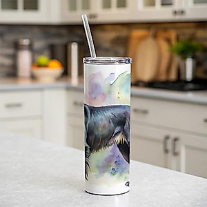 Flat Coated Retriever Dog Watercolor Style Skinny Tumbler 20oz with Straw Insulated Water Bottle Gift