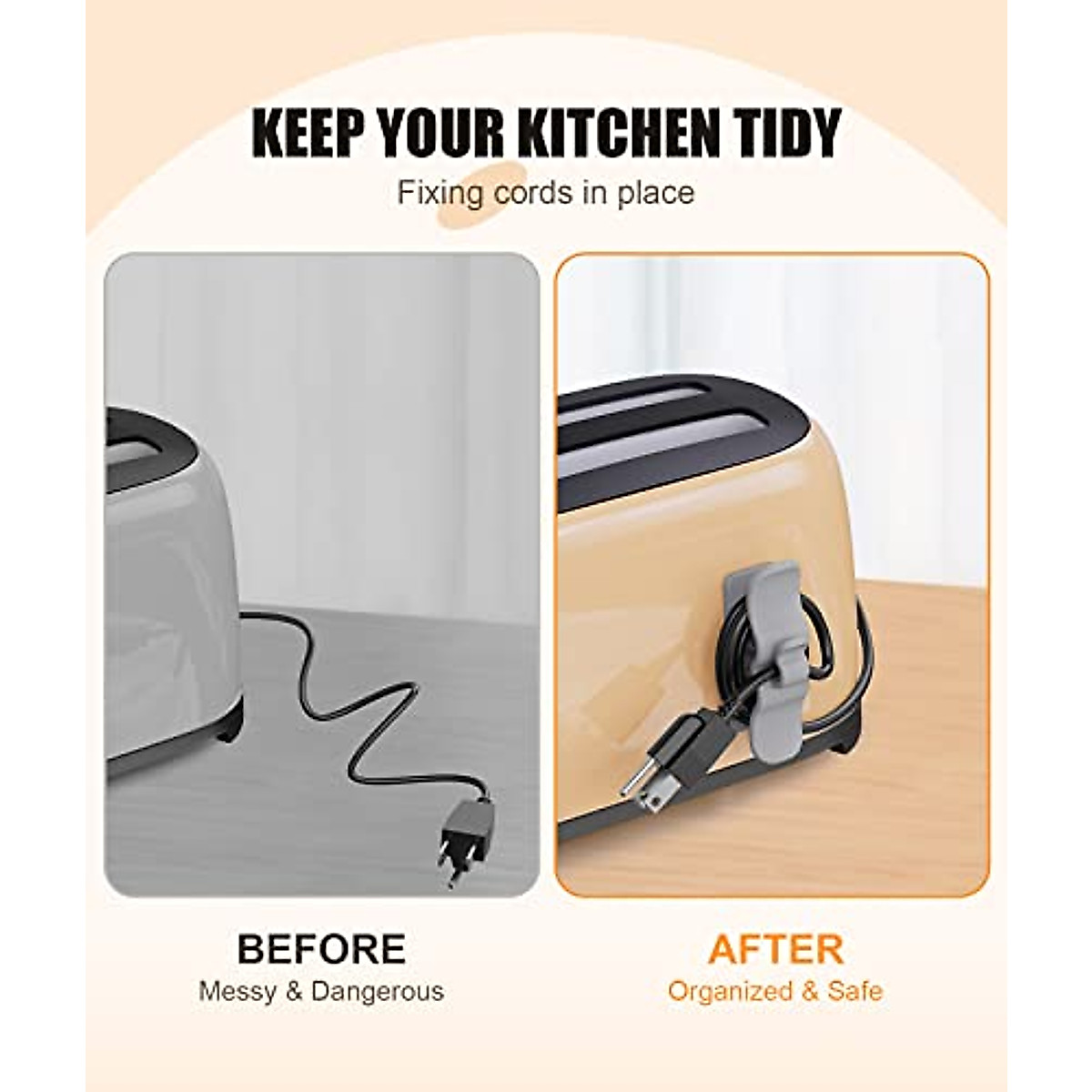 iBytoc Cord Organizer for Kitchen Appliances, 6 Pack [Super Sticky] Cord Wrappers, [Extra Large] Appliance Cord Organizer Stick on Mixer, Blender, Coffee Maker, Air Fryer, Water Heater