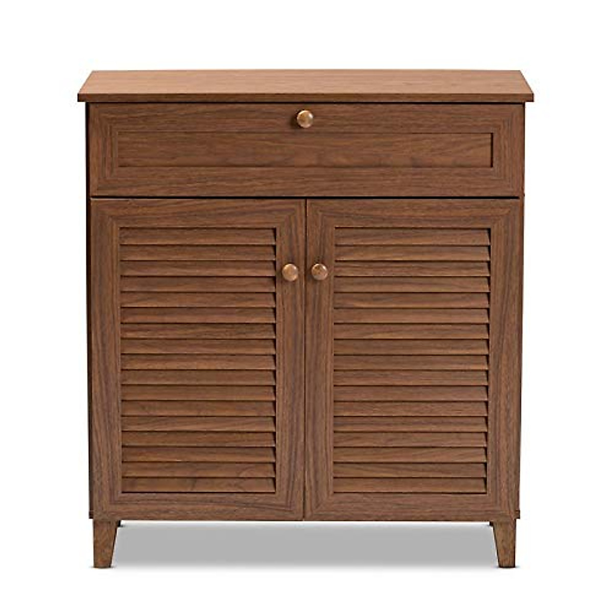 Baxton Studio Coolidge Wood 4-Shelf and Drawer Shoe Cabinet in Walnut Brown