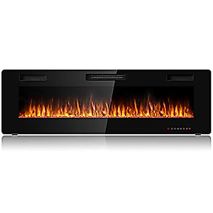 Tangkula 60 Inches Recessed Electric Fireplace, in-Wall & Wall Mounted Electric Heater with Adjustable Flame Color & Speed, Remote Control, Touch Screen, 750-1500W (60 Inches)