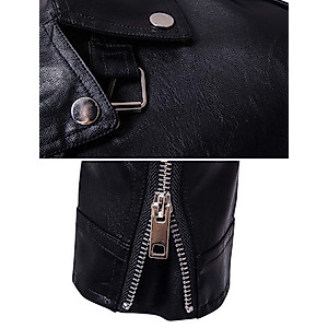 PASOK Men's PU Leather Jacket Causal Belted Faux Leather Motorcycle Jacket Zipper Biker Coat Black XL