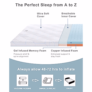 BedStory 4 Inch Memory Foam Mattress Topper Full, Gel Copper Infused Bed Toppers, Medium Firm Foam Mattress Topper with Removable Cover