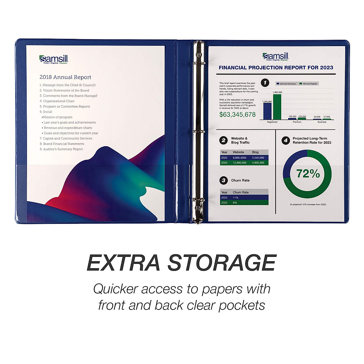 Samsill Durable .5 Inch Binder, Made in the USA, Round Ring Customizable Clear View Binder, Blue, 8 Pack (MP88412)