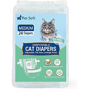Pet Soft Disposable Cat Diapers - Diapers for Female & Male Cats, Puppy Doggie Diapers for Female Dogs with Adjustable Foam Tail Hole, Medium (24Pcs, Green)