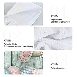 KOCOART Cute Bunny Bottom Kitchen Oven Towels Easter Eggs Hanging Hand Towel with Loop 2 Pieces Super Absorbent Dishcloth Fingertip Tea Bar Dish Towel for Bathroom Tabletop