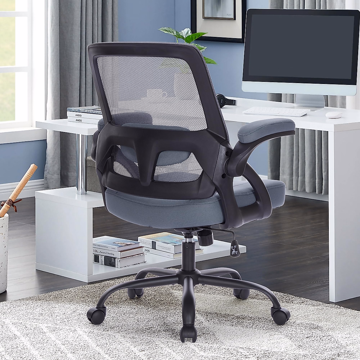 400lb Big and Tall Office Chair, Mesh Heavy Duty Desk Chair, Flip Arms Plus Size Ergonomic Computer Chair Extra Wide Seat, Executive Home Office Rolling Swivel Task Chairs for Heavy People