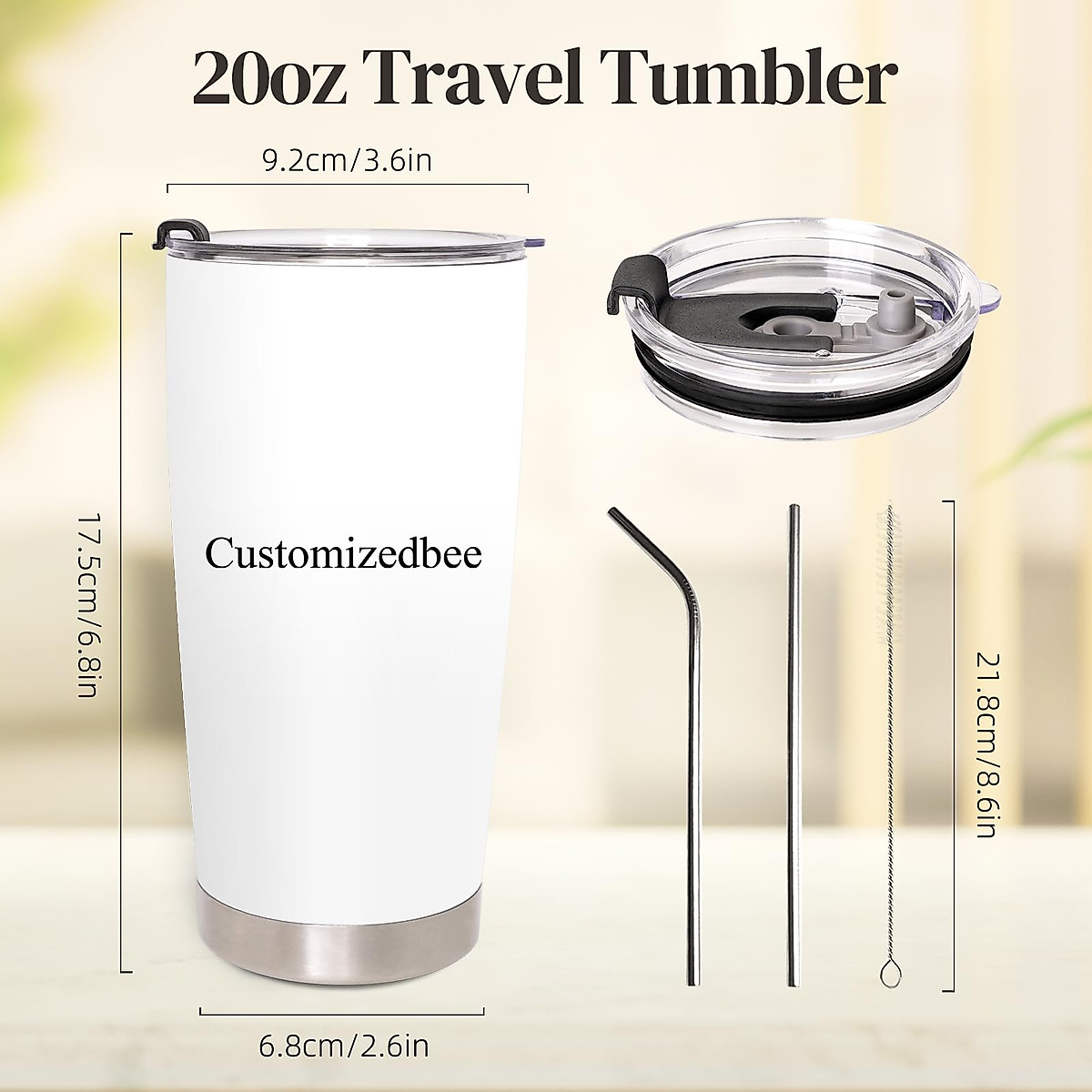 Customizedbee Personalized Tumbler with Picture Text Name, 20 oz Custom Travel Coffee Mug Personalized Gifts, Christmas Birthday Anniversary Thanksgiving Gifts for Couples Families Friends