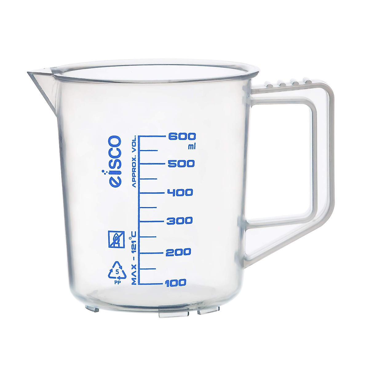 EISCO Measuring Jug, 600ml - Polypropylene - Screen Printed Graduations, Spout & Handle for Easy Pouring - Excellent Optical Clarity