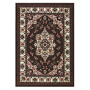 Antep Rugs Alfombras Oriental Traditional 8x10 Non-Skid (Non-Slip) Low Profile Pile Rubber Backing Indoor Area Rugs (Brown, 7'10" x 10')