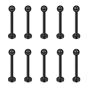 Ruifan 10PCS 16G Black Titanium Anodized 316L Stainless Steel 3mm Ball Labret Monroe Lip Ring Tragus Helix Cartilage Earring Stud Barbell 12mm Bar Length Body Piercing Jewelry