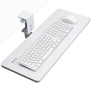 VIVO Clamp-on 25 x 10 inch Rotating Computer Keyboard and Mouse Tray, Extra Sturdy Single Desk Swivel Clamp, Ergonomic Typing, White, MOUNT-KB01CW