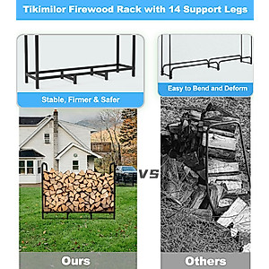 Tikimilor 4ft Firewood Rack Holder, Adjustable Heavy Duty Fire Log Stacker Stand for Fireplace, Outdoor Indoor Metal Wood Pile Storage Organizer, Patio Logs Stand tool, Black