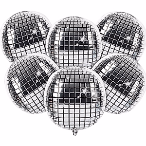 MCPINKY 6PCS Disco Ball Ballons, 25" Disco Foil Ballons Aluminum Helium Balloons Large Metallic Balloons for 80s 90s Dance Party Birthday Wedding